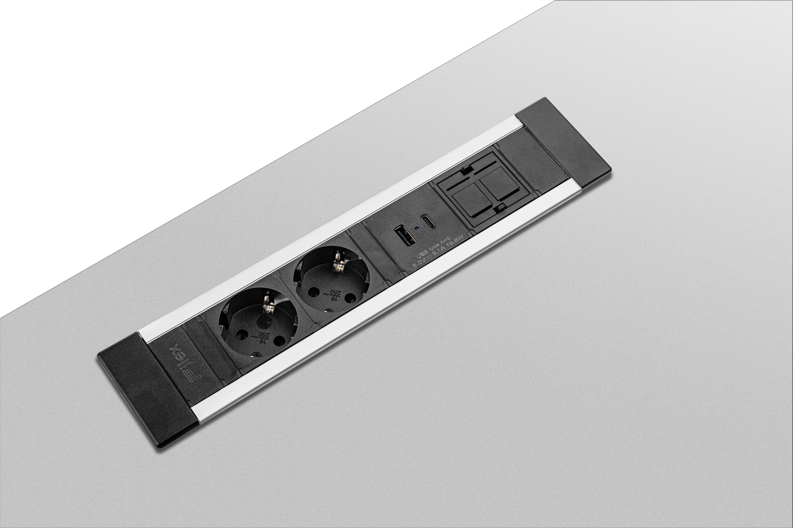 Power Desk Insert – 2x 230V + 2x chargeur USB + 1x Keystone – Filex