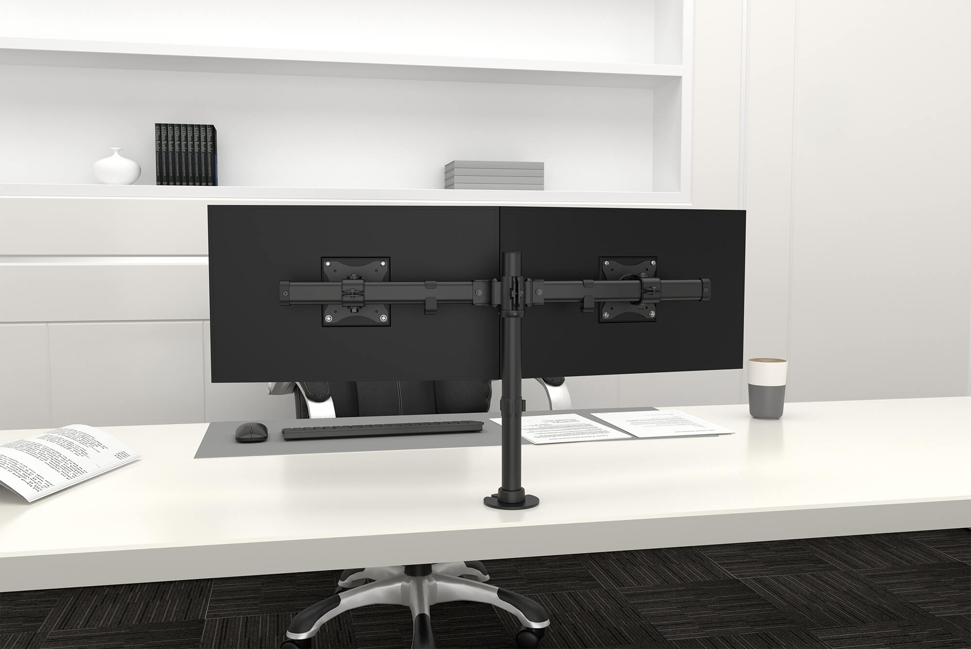 Focus Dual Monitor Arm with Crossbar – Black – Filex | Fellowes